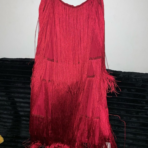 Commense | Dresses | Chic Red Fringe Dress Nwt | Poshmark